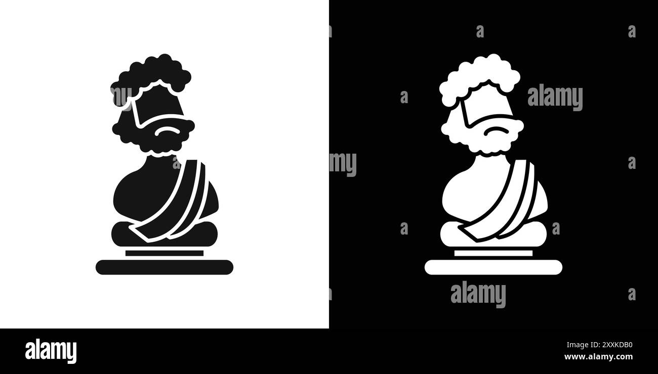 Ancient statue icon logo sign vector outline in black and white color ...