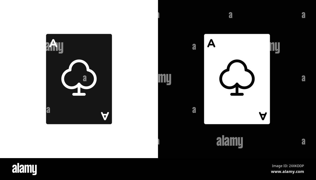 Ace of Clubs icon logo sign vector outline in black and white color ...