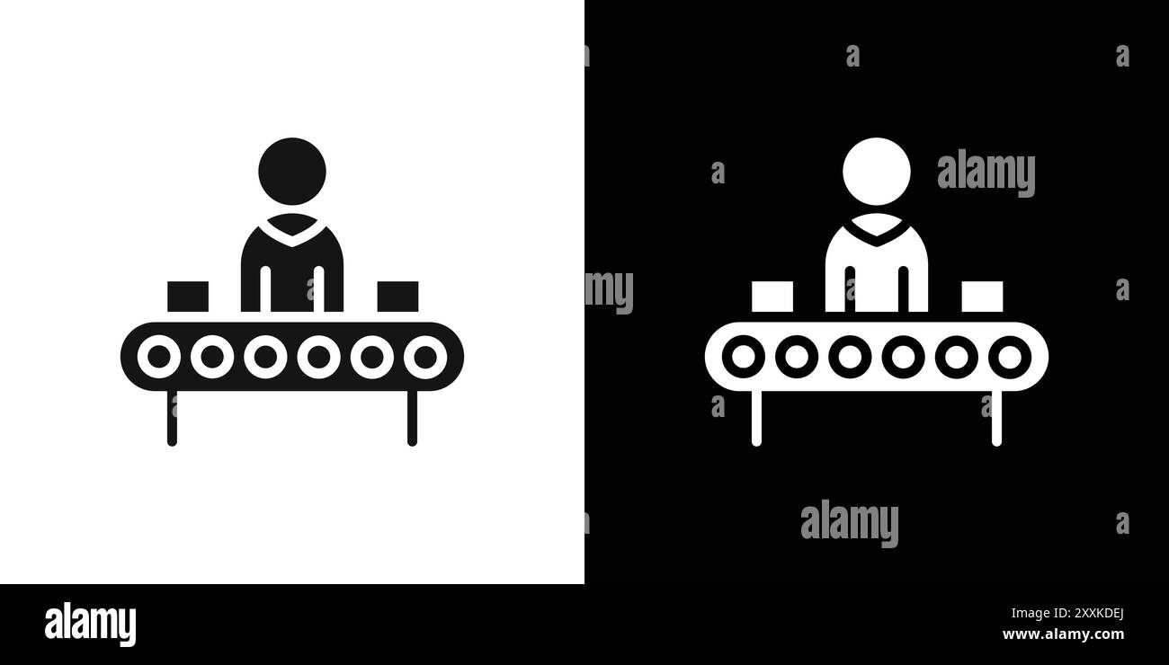 Assembly line icon logo sign vector outline in black and white color ...