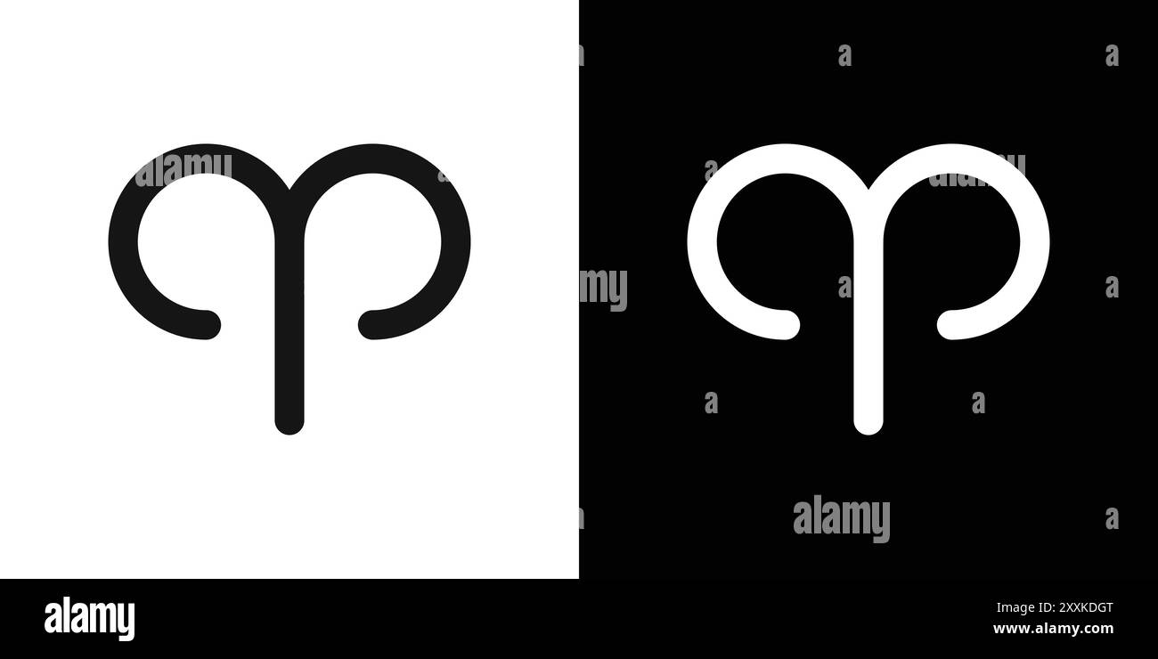 Aries zodiac sign icon logo sign vector outline in black and white ...