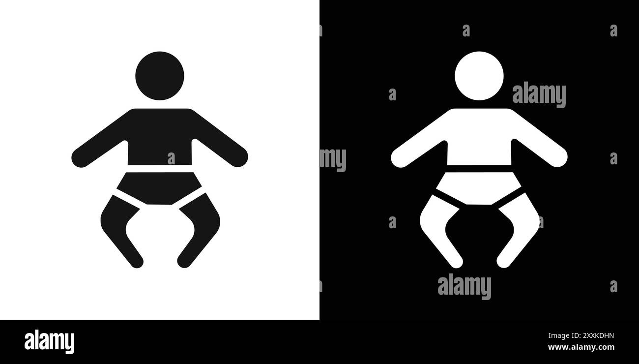 baby wearing diaper icon logo sign vector outline in black and white ...