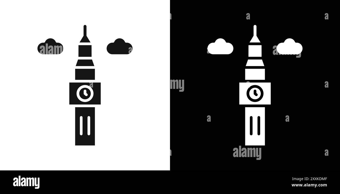 Big Ben icon logo sign vector outline in black and white color Stock ...
