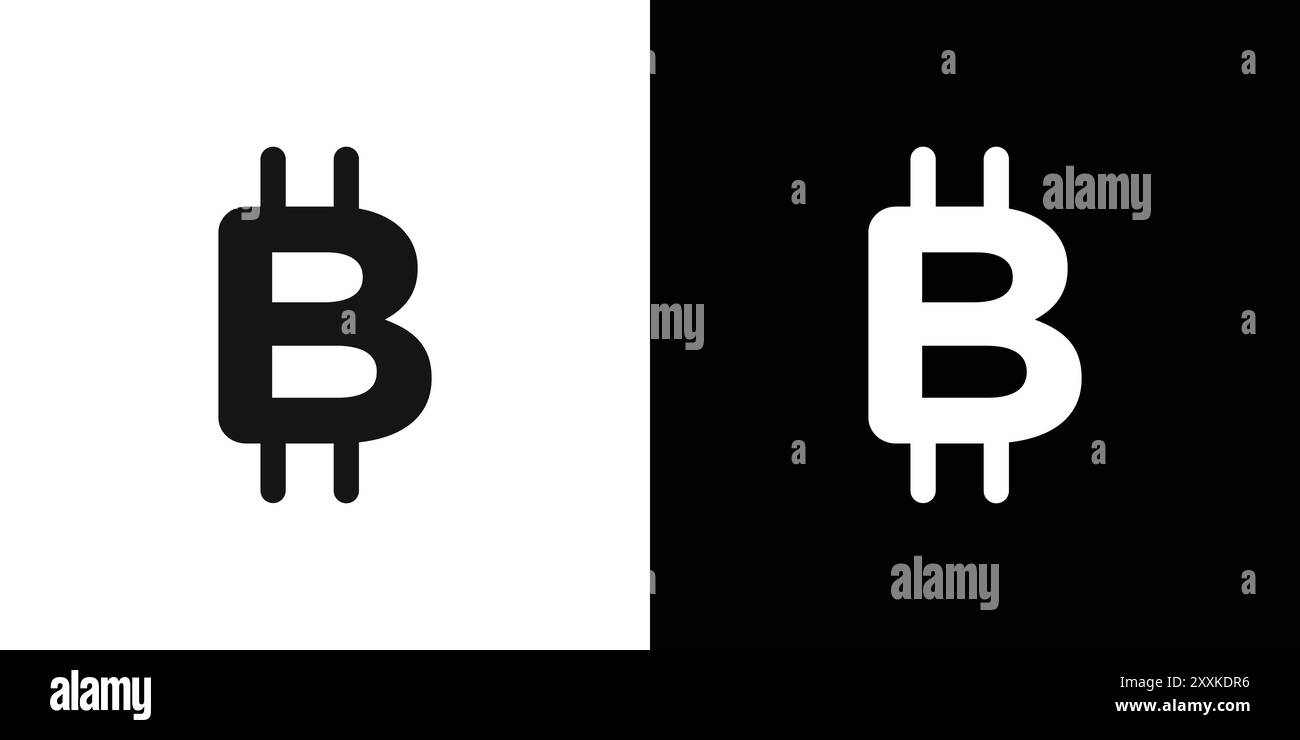 Bitcoin icon logo sign vector outline in black and white color Stock ...