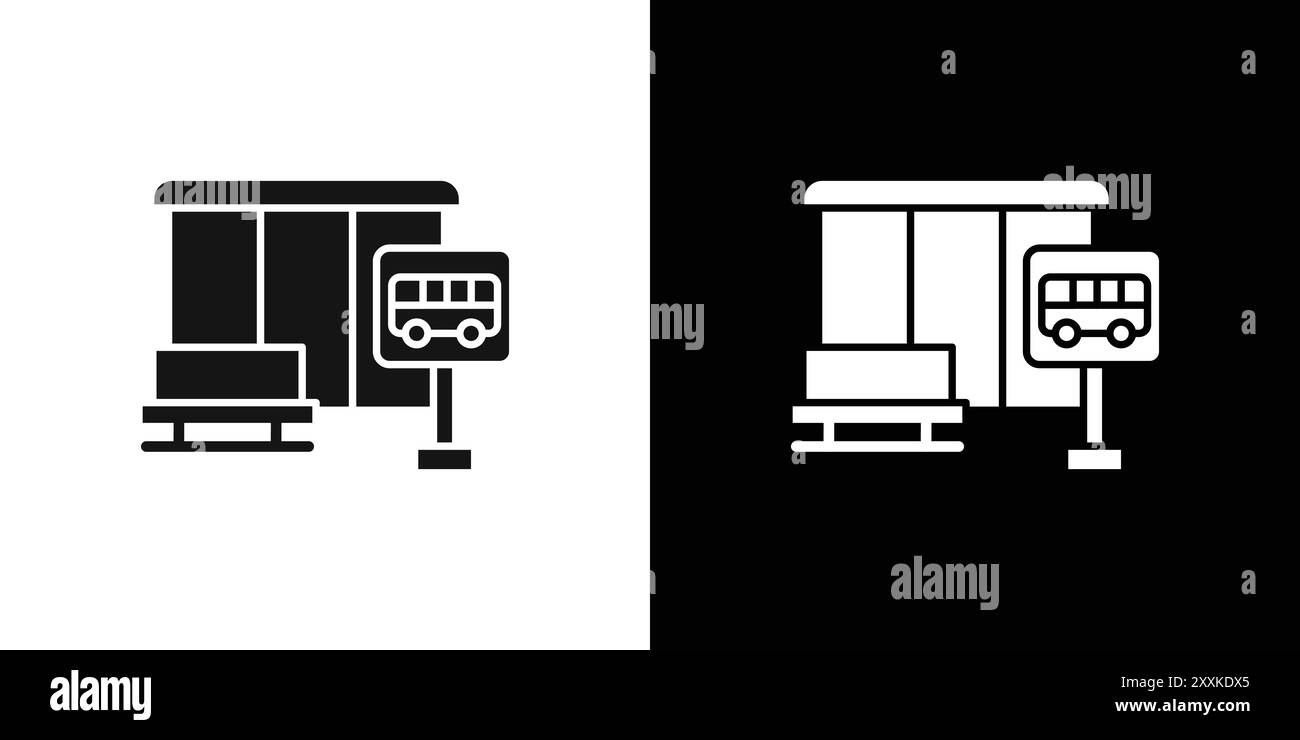 Bus stop stand icon logo sign vector outline in black and white color ...