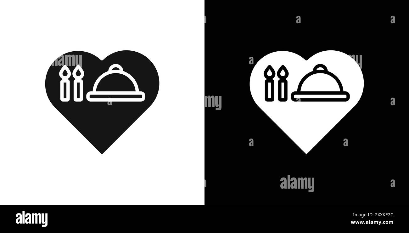 Candlelight dinner icon logo sign vector outline in black and white ...