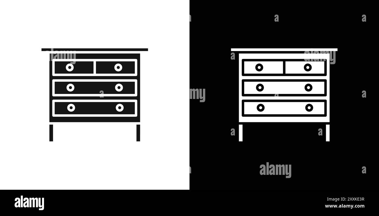 Chest of drawers icon logo sign vector outline in black and white color ...