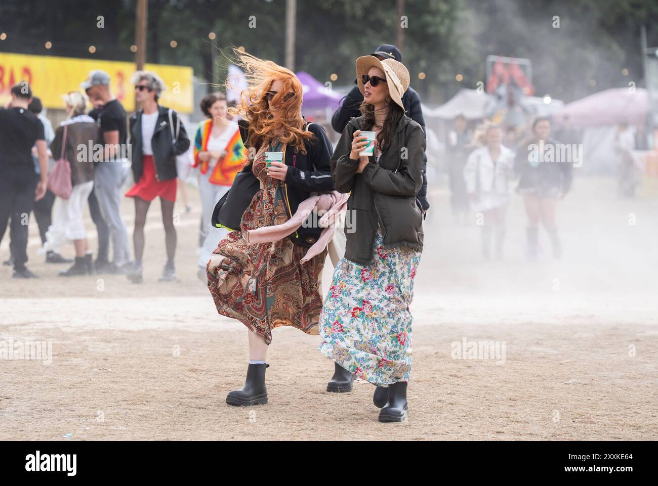 People in windy conditions during the Leeds Festival 2024 at Bramham ...