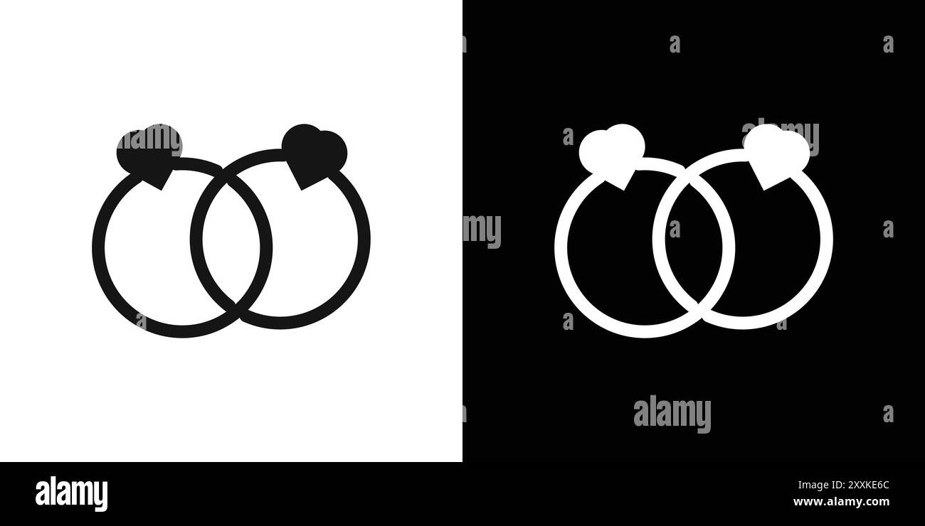 Couple Ring icon logo sign vector outline in black and white color ...