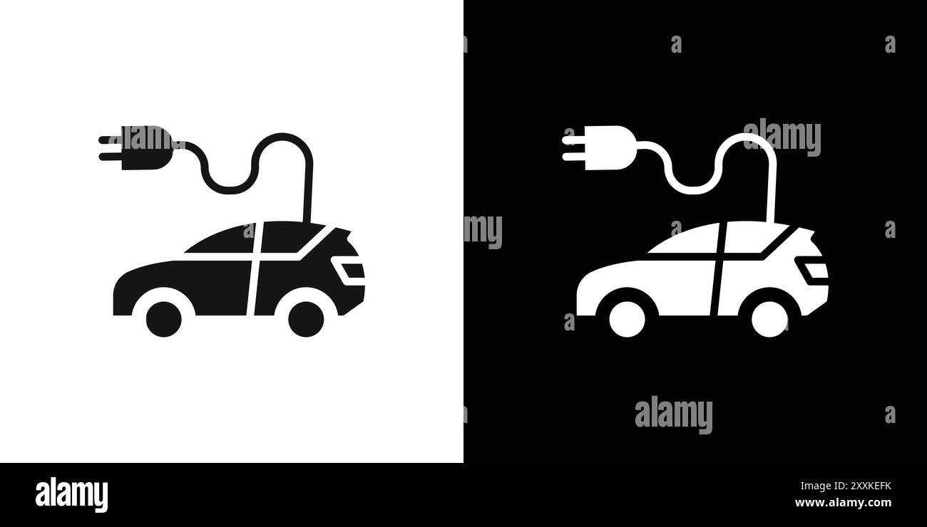 Electric vehicle icon logo sign vector outline in black and white color ...