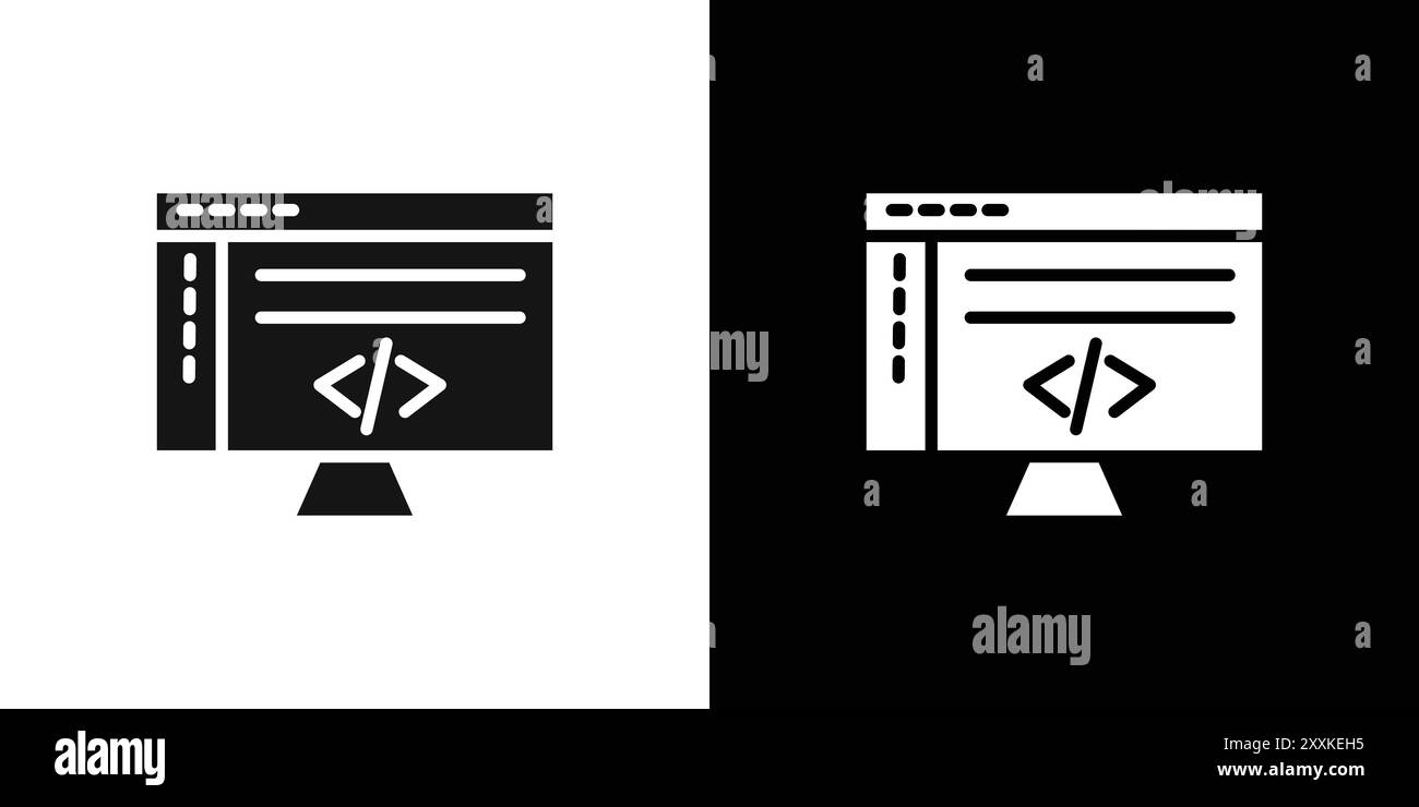 Coding Program Icon Logo Sign Vector Outline In Black And White Color