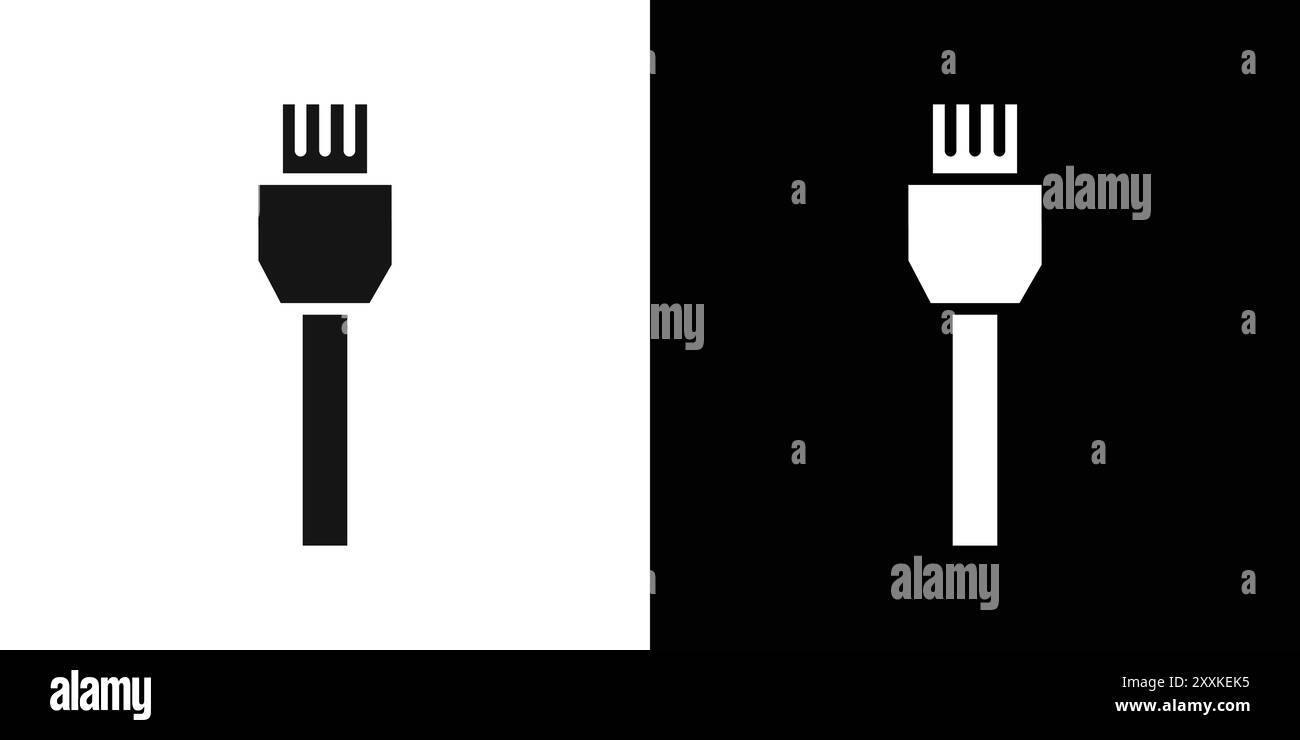 Ethernet Cable Plug Icon Logo Sign Vector Outline In Black And White Color Stock Vector Image
