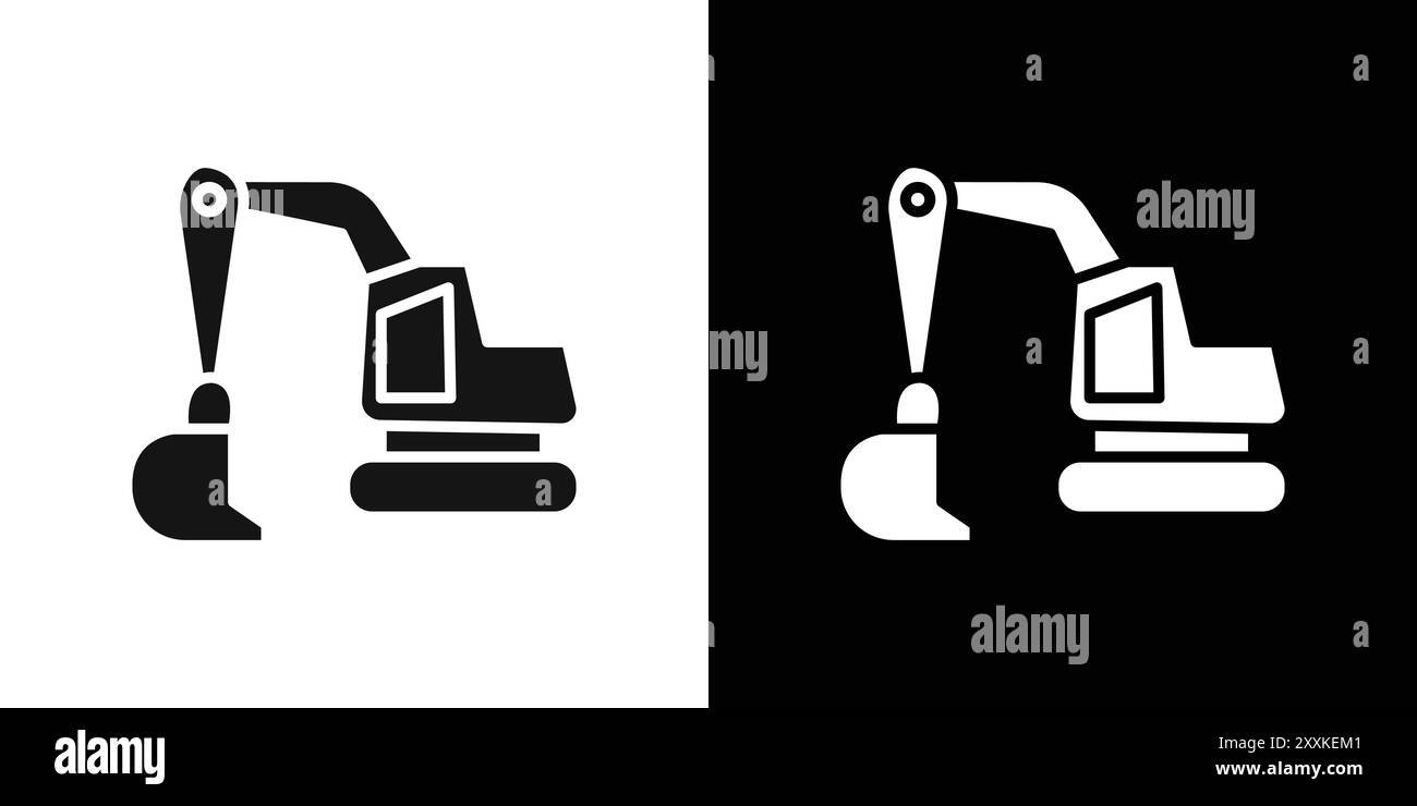 Excavator Icon logo sign vector outline in black and white color Stock ...