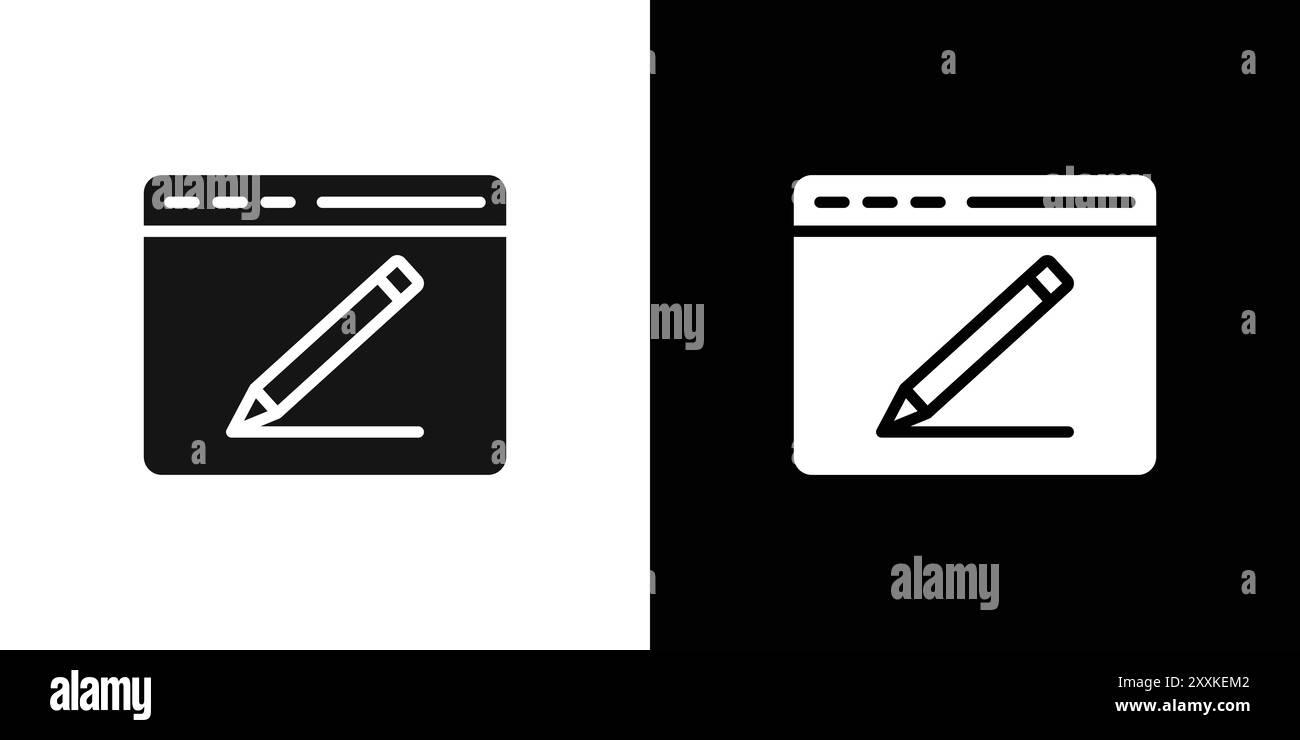 Edit Webpage icon logo sign vector outline in black and white color ...