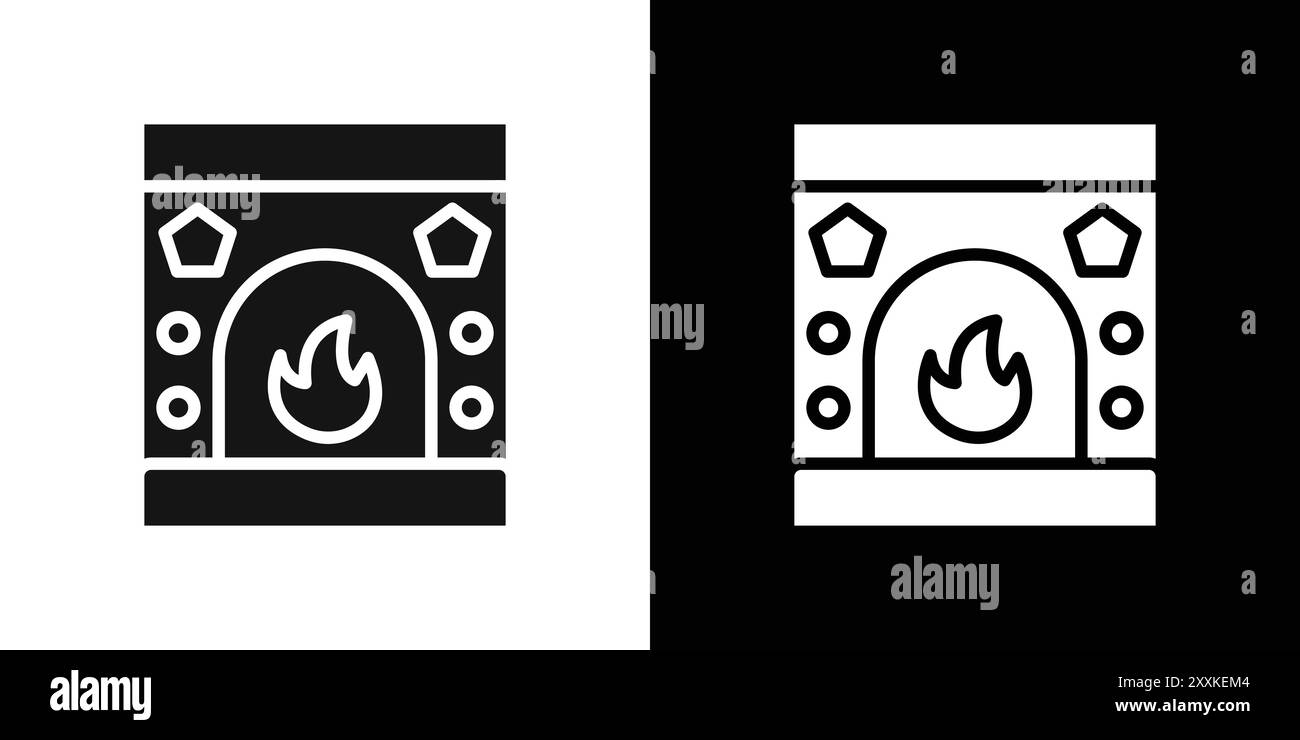 Fireplace icon logo sign vector outline in black and white color Stock ...