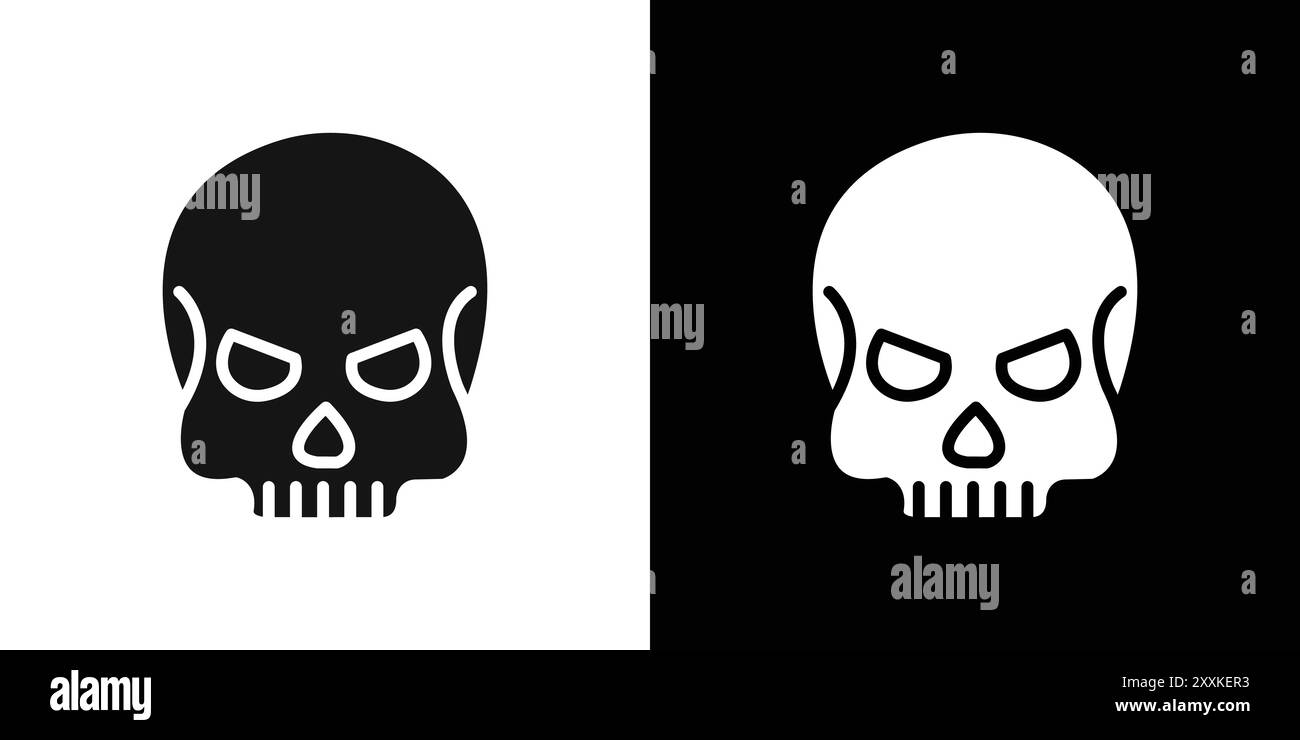Evil skull icon logo sign vector outline in black and white color Stock ...