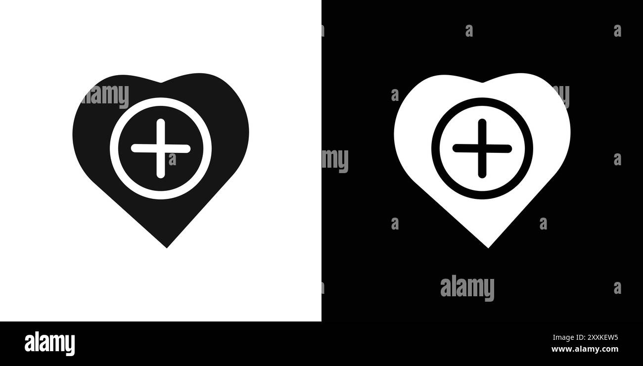 Heart plus icon logo sign vector outline in black and white color Stock Vector Image & Art - Alamy