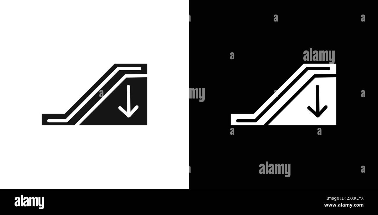 Escalator down icon logo sign vector outline in black and white color ...