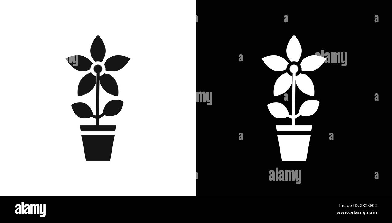 Flower in pot icon logo sign vector outline in black and white color ...