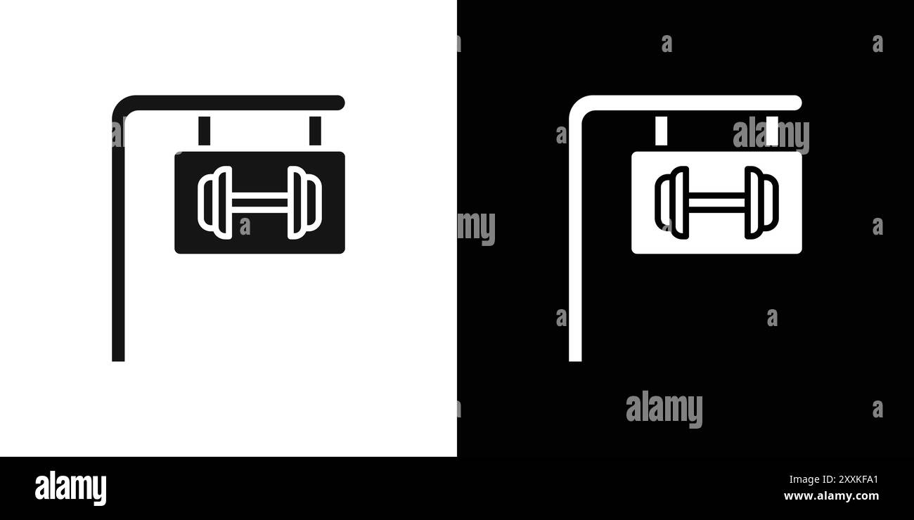gym fitness center icon logo sign vector outline in black and white ...
