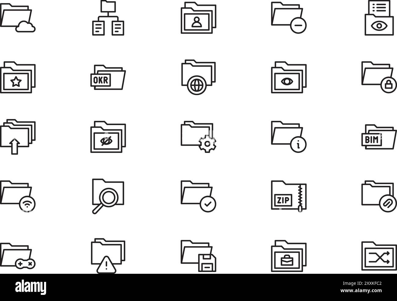 Folders icons collection is a vector illustration with editable stroke ...