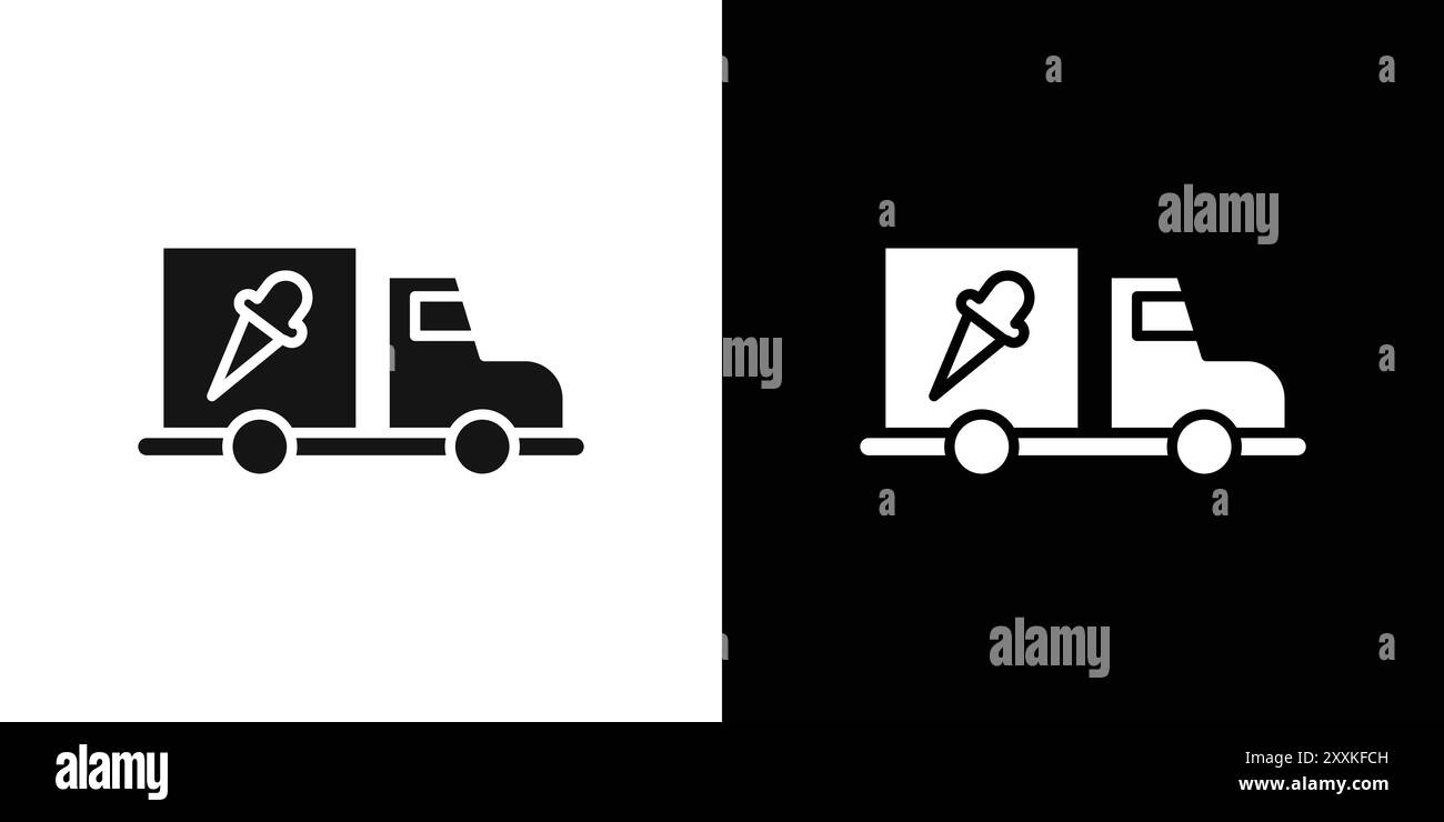 Ice cream van icon logo sign vector outline in black and white color ...