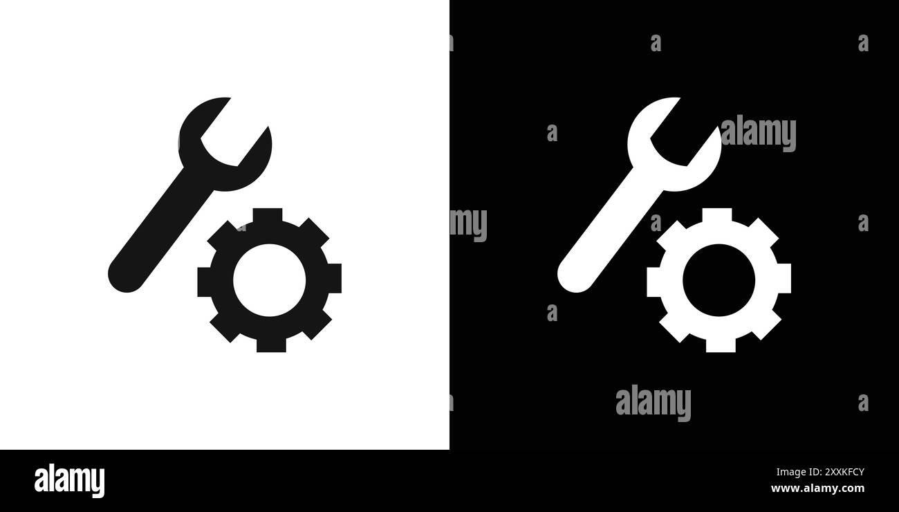 mechanic settings icon logo sign vector outline in black and white ...