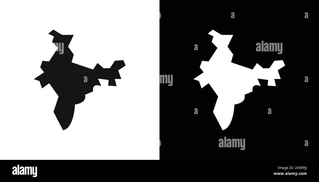 Indian map icon logo sign vector outline in black and white color Stock ...