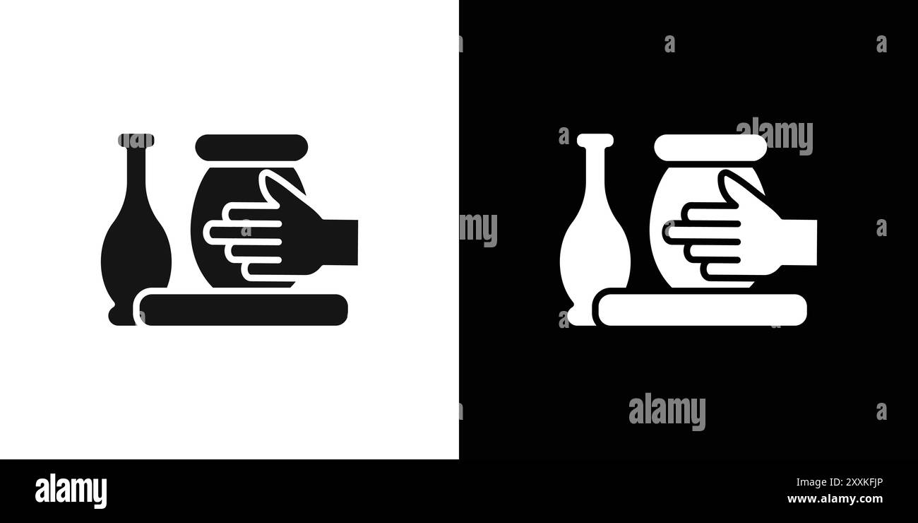 Handmade pottery icon logo sign vector outline in black and white color ...