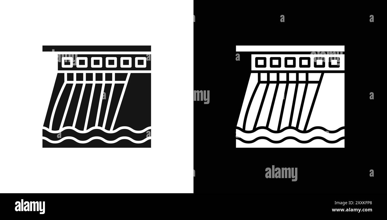 Hydroelectric dam icon logo sign vector outline in black and white ...