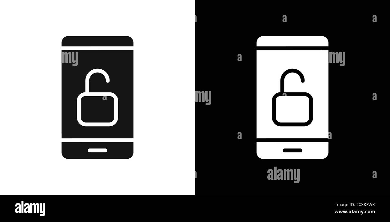 Mobile Unlock icon logo sign vector outline in black and white color ...