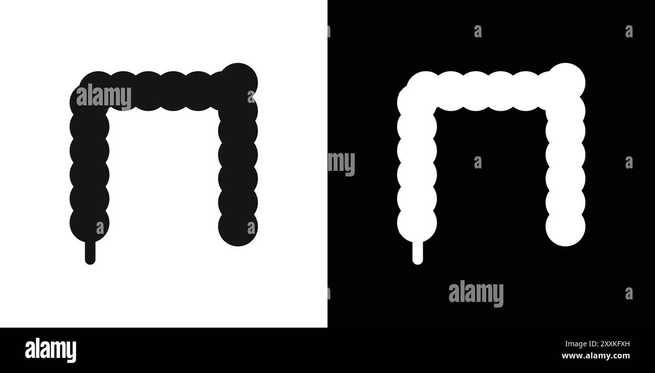 Large intestine icon logo sign vector outline in black and white color ...