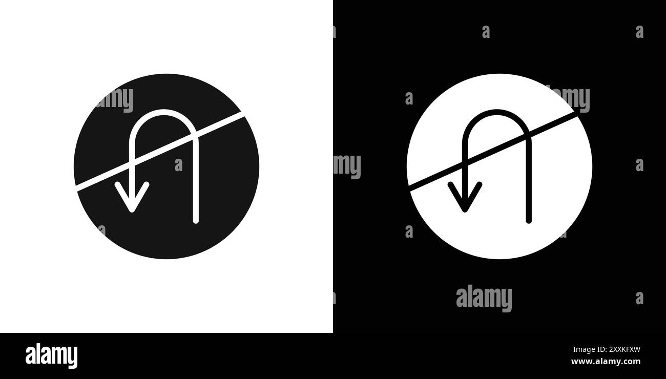 No U turn sign icon logo sign vector outline in black and white color Stock Vector Image & Art ...