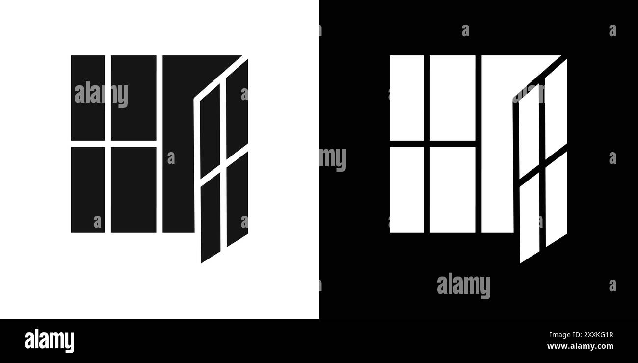 Open windows icon logo sign vector outline in black and white color ...