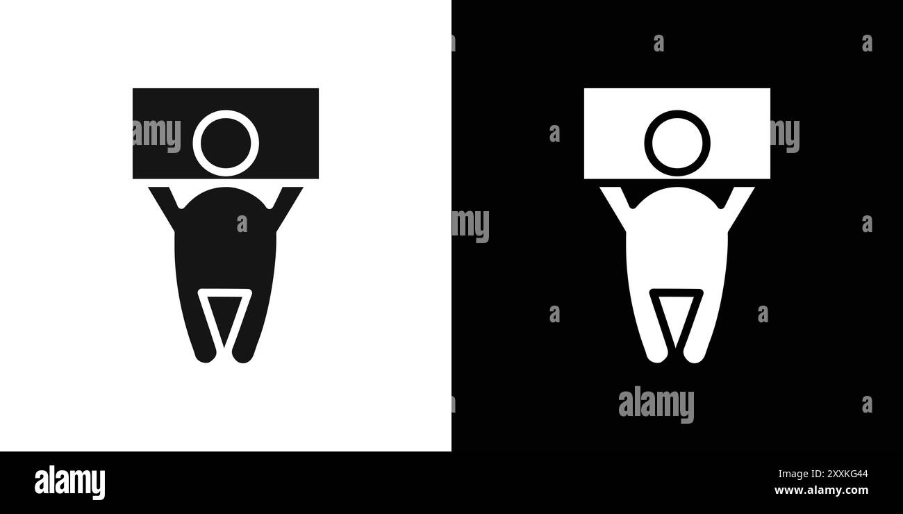 Man protests with a poster icon logo sign vector outline in black and ...