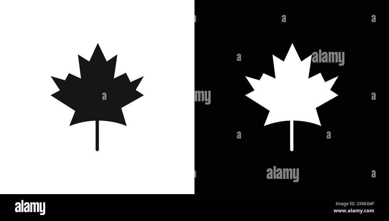 Maple leaf icon logo sign vector outline in black and white color Stock ...