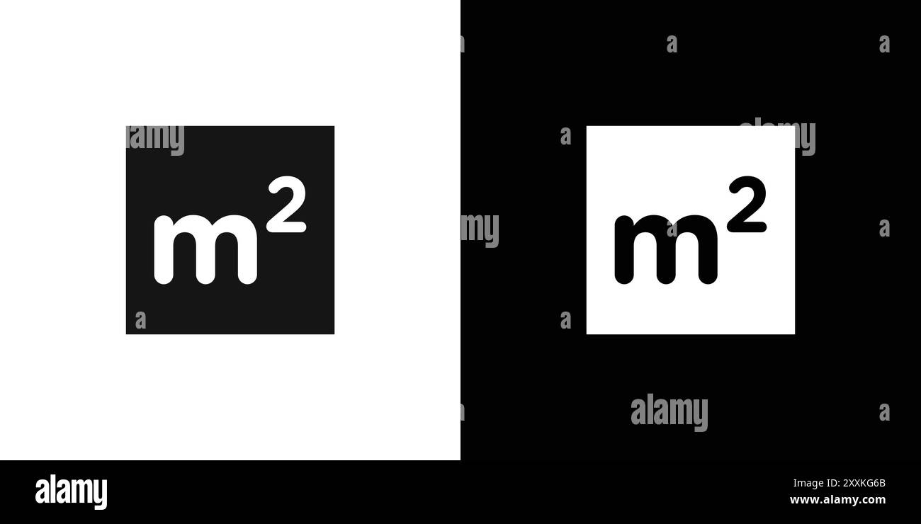 m2 area unit icon logo sign vector outline in black and white color ...