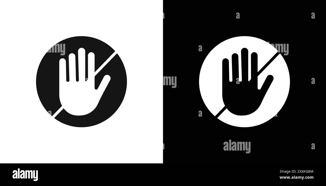 No entry hand sign icon logo sign vector outline in black and white ...