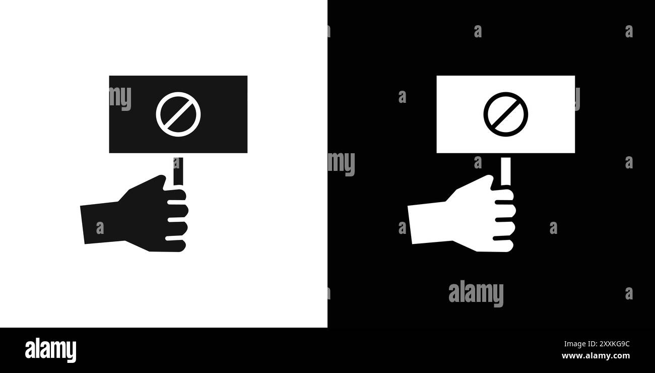 Protest banner in hand icon logo sign vector outline in black and white ...