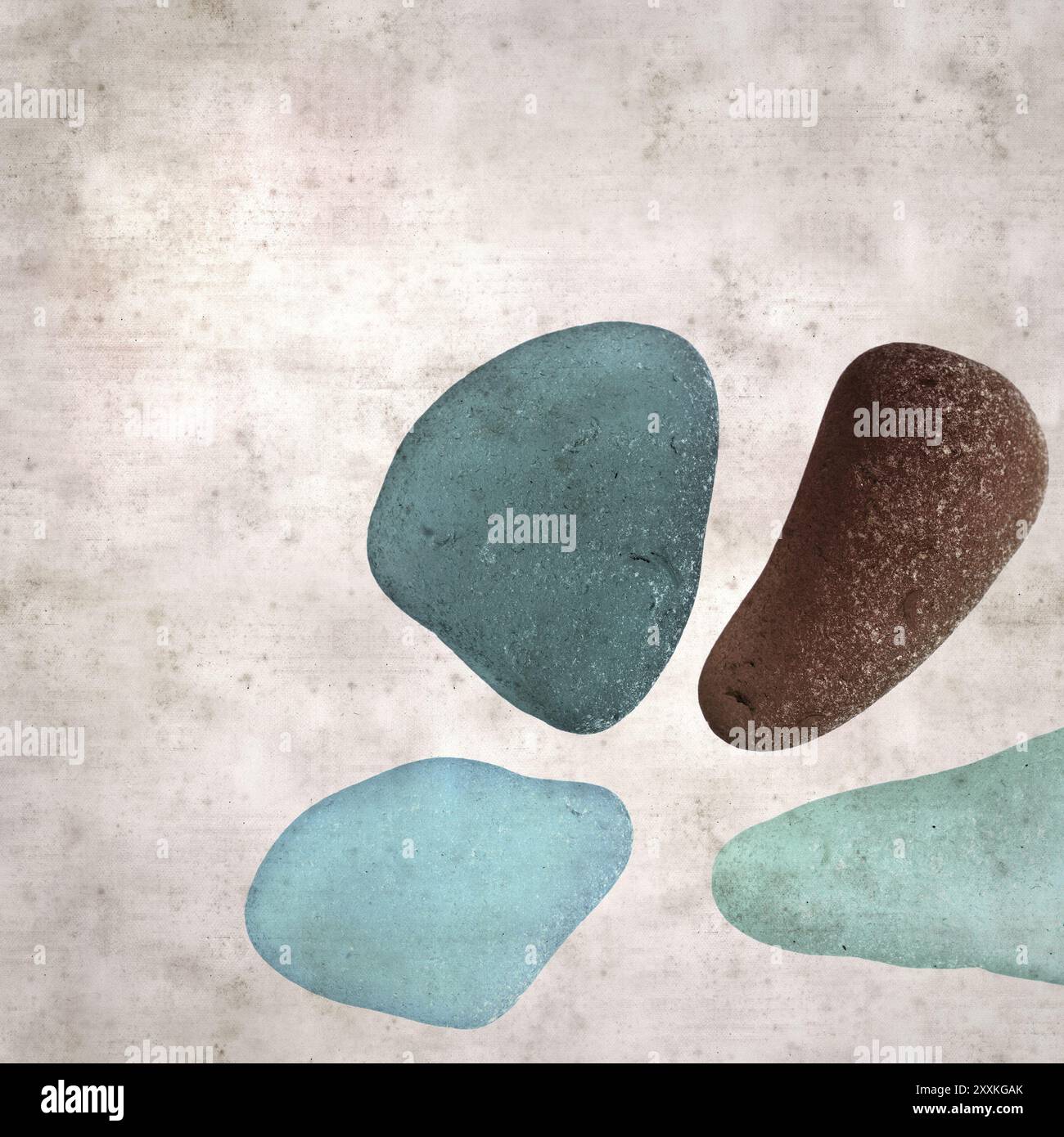 stylish textured old paper background with sea glass pebble pieces ...