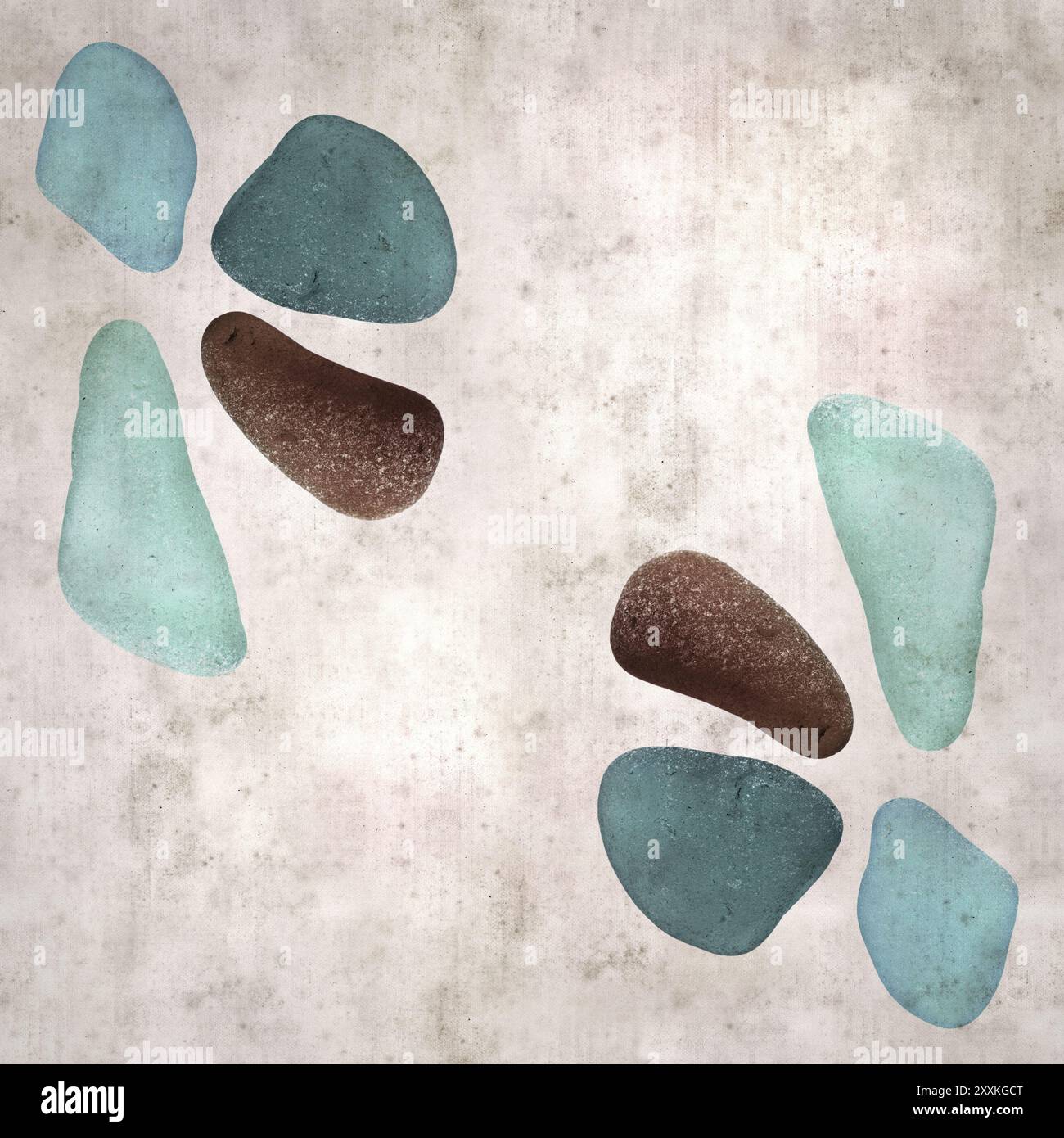 stylish textured old paper background with sea glass pebble pieces ...