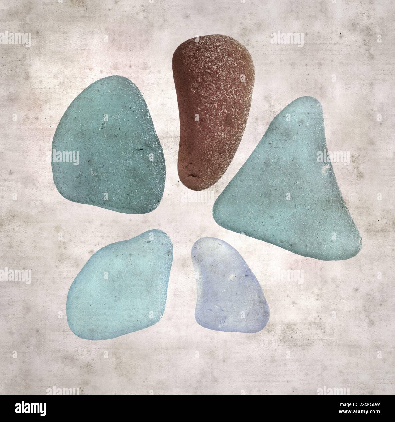 stylish textured old paper background with sea glass pebble pieces ...