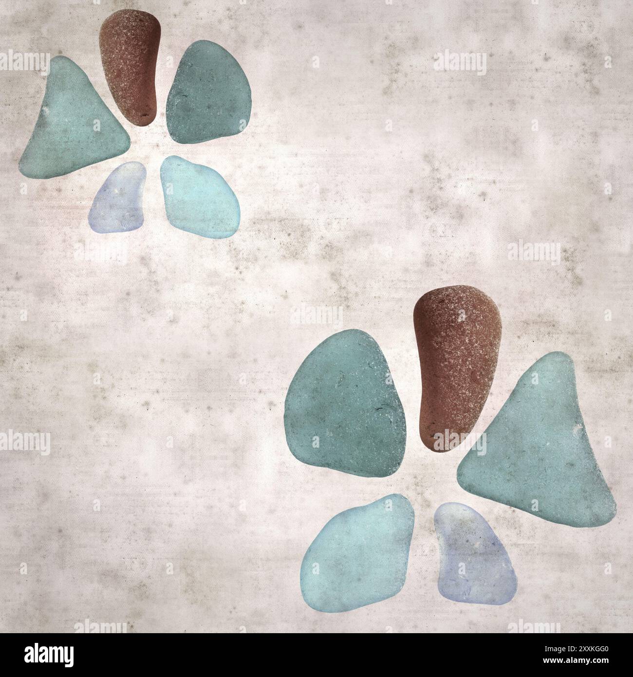 stylish textured old paper background with sea glass pebble pieces ...