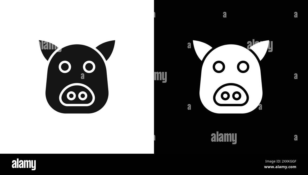 Pig face icon logo sign vector outline in black and white color Stock ...