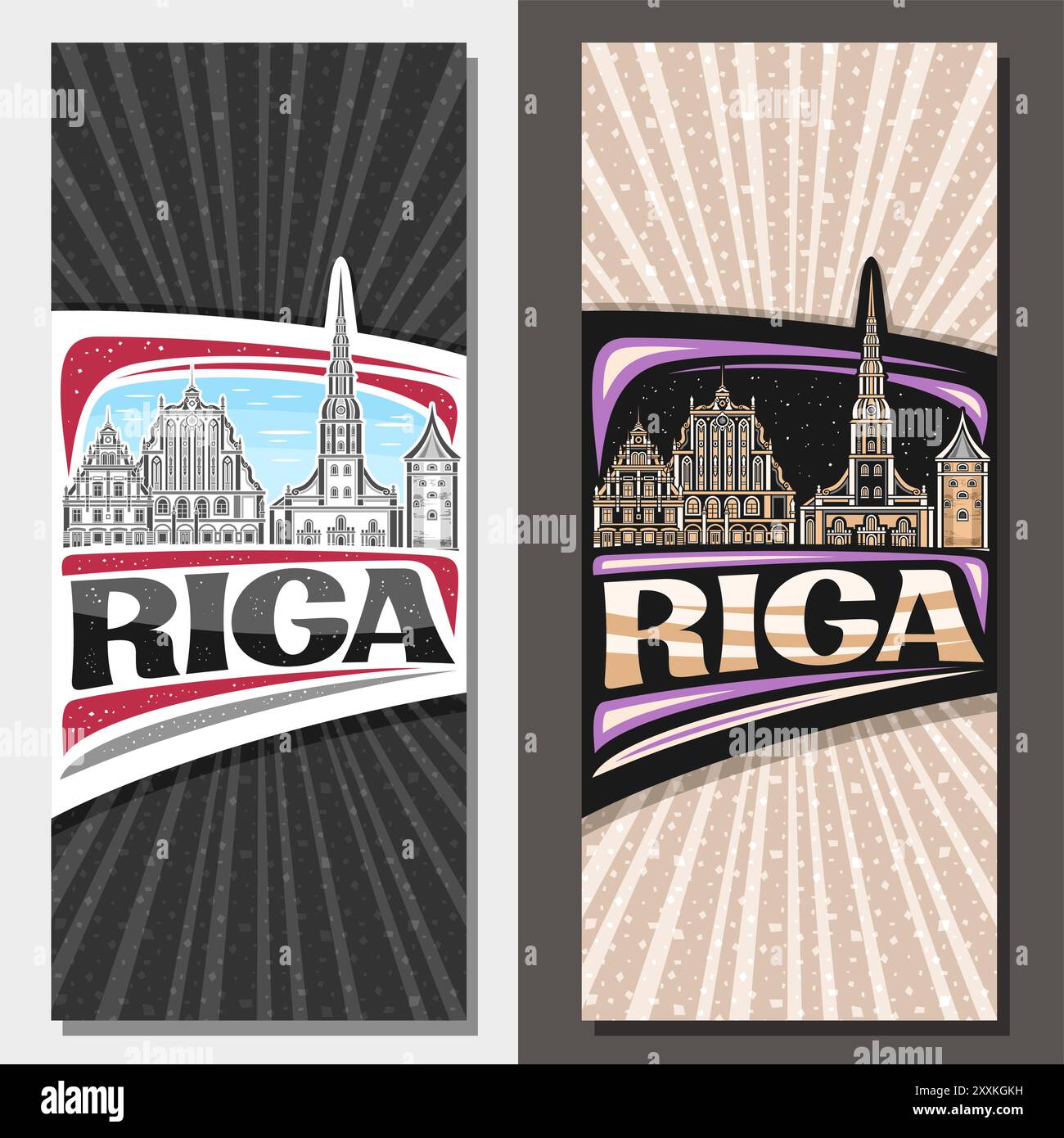 Vector vertical layouts for Riga, decorative leaflet with outline ...