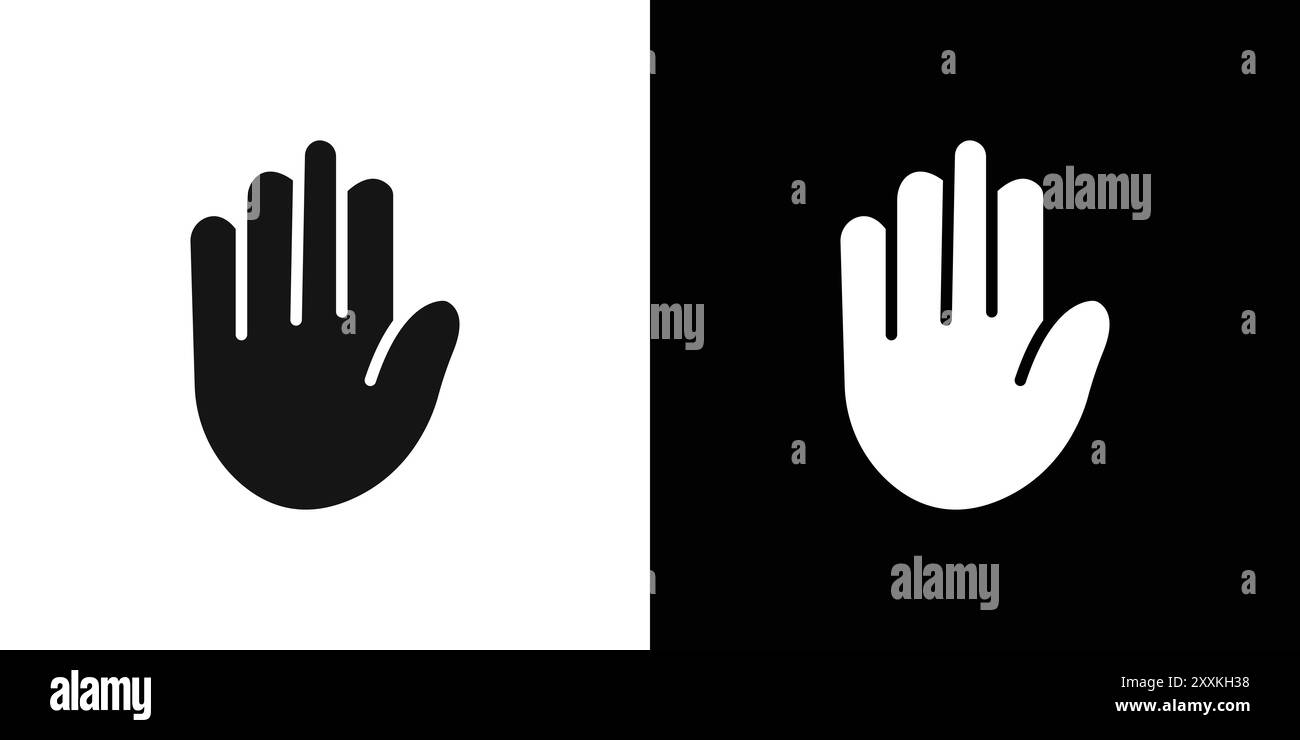 Raised Hand icon logo sign vector outline in black and white color ...