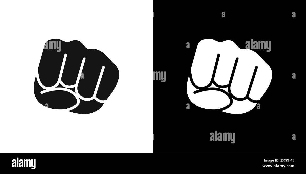 punch fist hand icon logo sign vector outline in black and white color ...