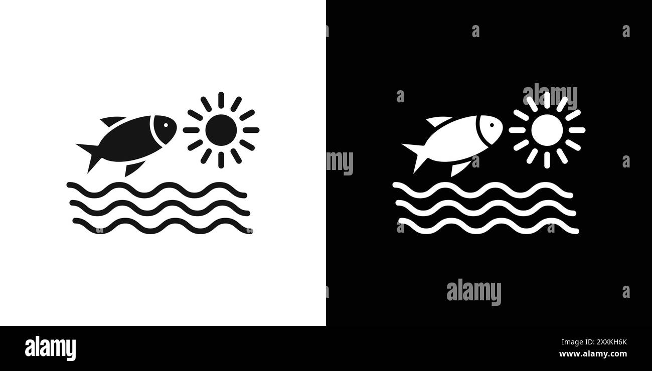 Sea Life icon logo sign vector outline in black and white color Stock ...