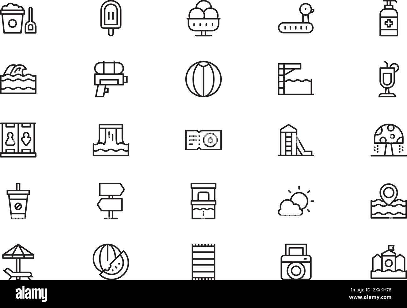 Water park icons collection is a vector illustration with editable ...