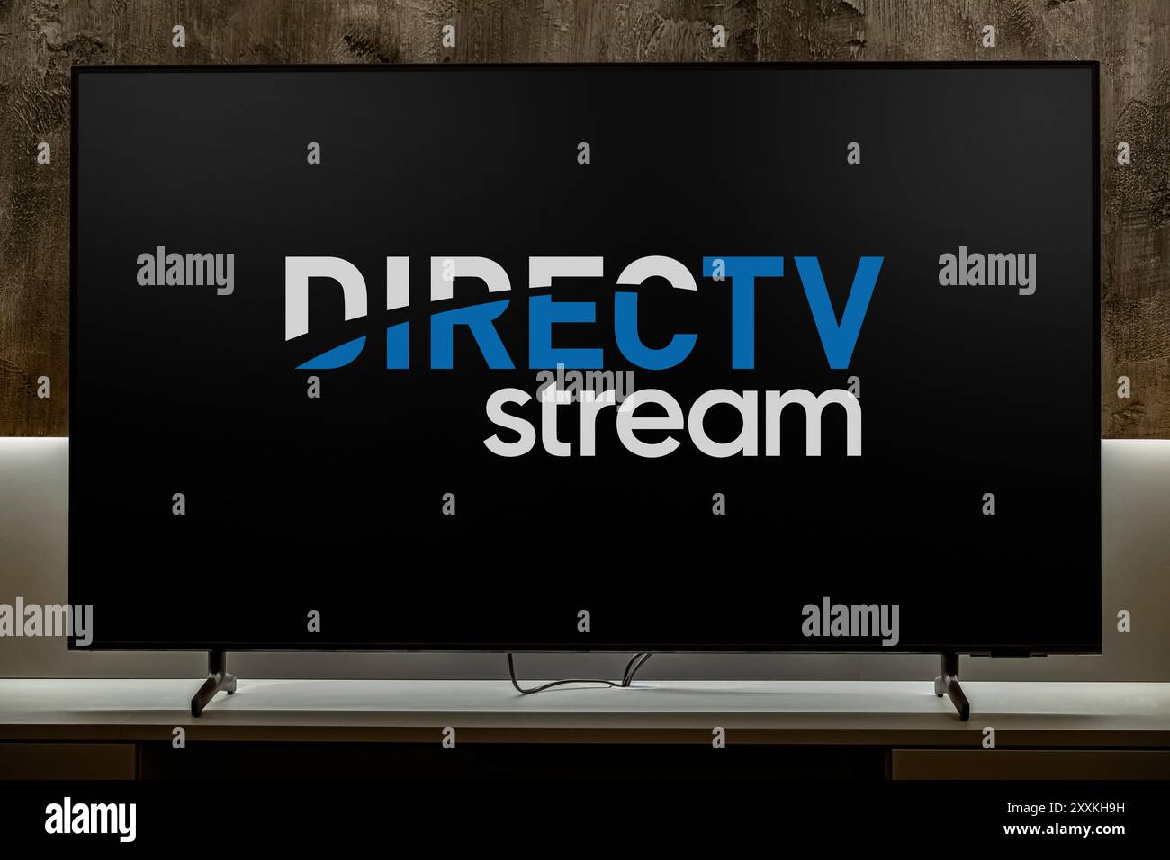 POZNAN, POL - MAR 25, 2022: Flat-screen TV set displaying logo of ...