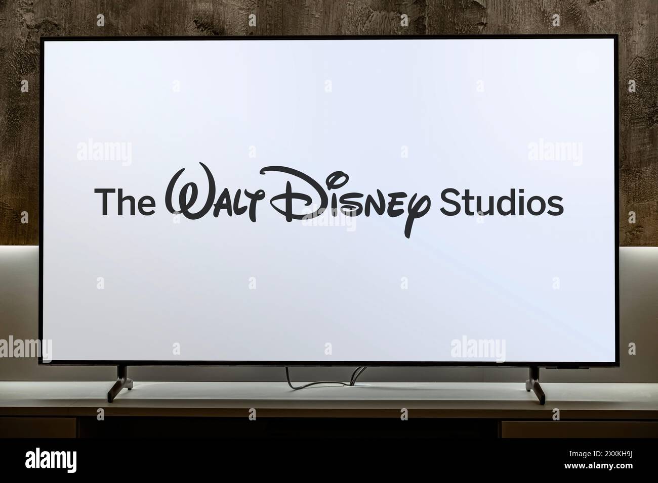 POZNAN, POL - DEC 19, 2023: Flat-screen TV set displaying logo of The ...